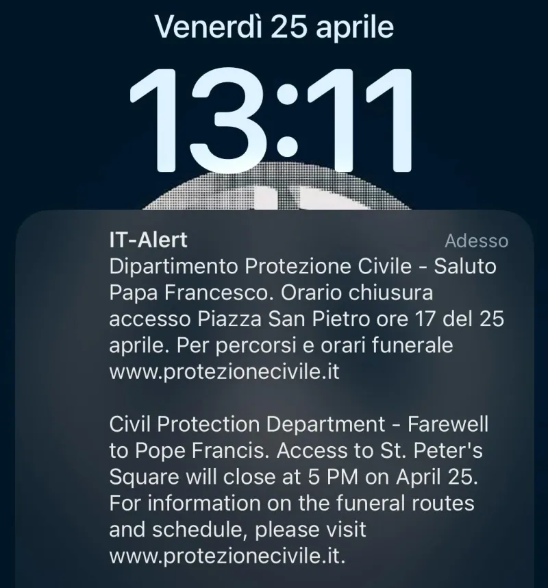 It Alert per i funerali di Papa Francesco: cosa c'è scritto nel ...