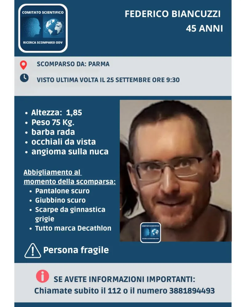 Federico Biancuzzi, il 45enne scomparso da Parma, il Comitato: "Aiutateci a ritrovarlo"